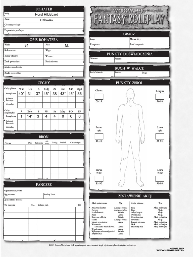 Warhammer Edytowalna Karta Postaci | PDF