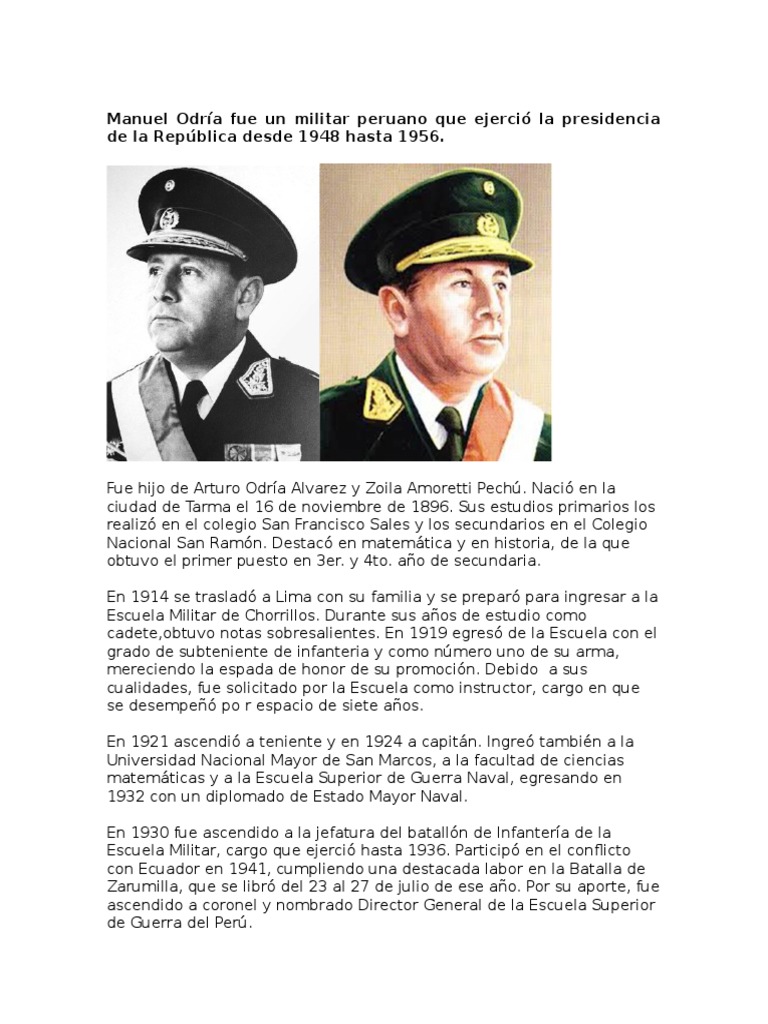 Biografía de Manuel Odría, presidente peruano | PDF | Gobierno ...