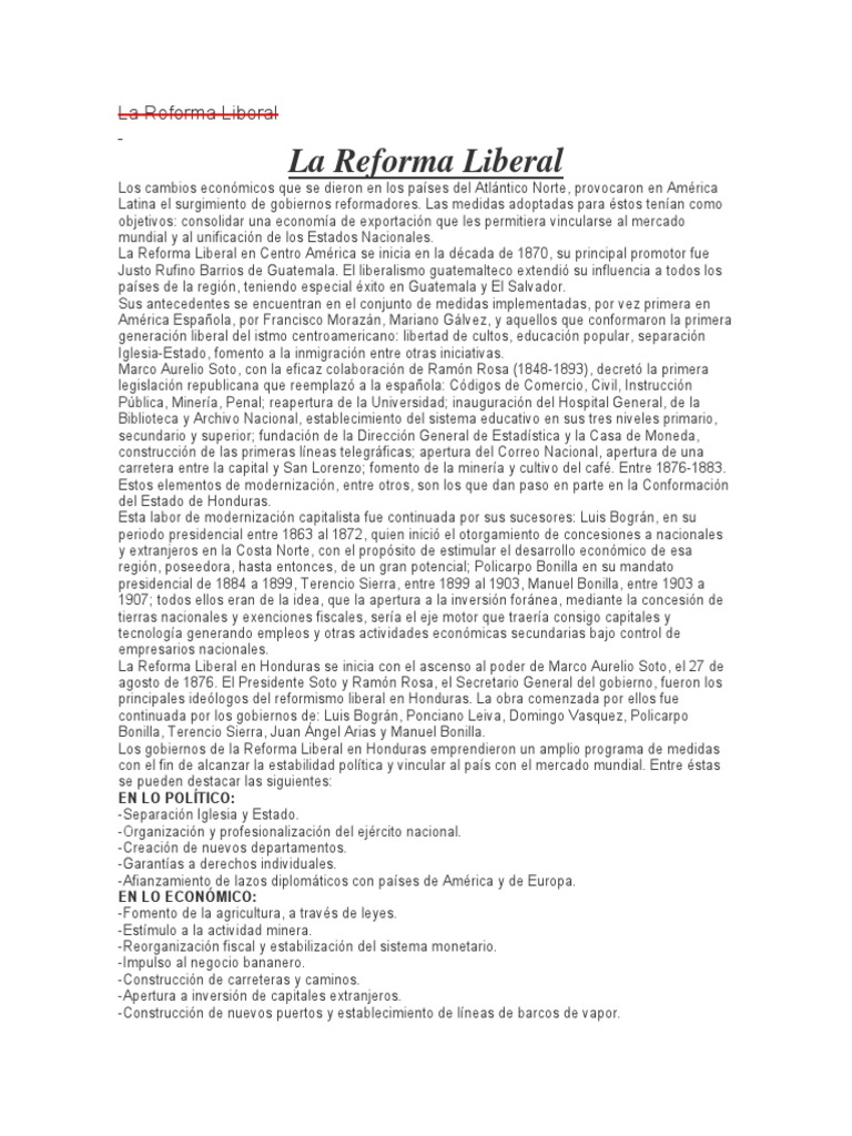 Reforma Liberal en Honduras | PDF | Guatemala | Política (general)
