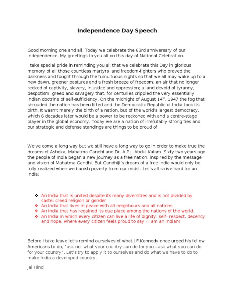 Independence Day Speech | PDF