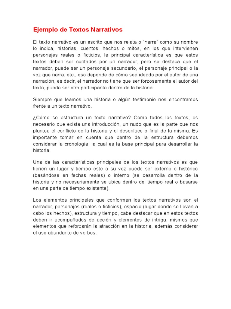 Ejemplo de Textos Narrativos | Narrativa | Narración