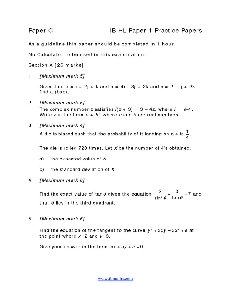 Paper C IB HL Paper 1 Practice Papers | PDF | Equations | Mathematical ...