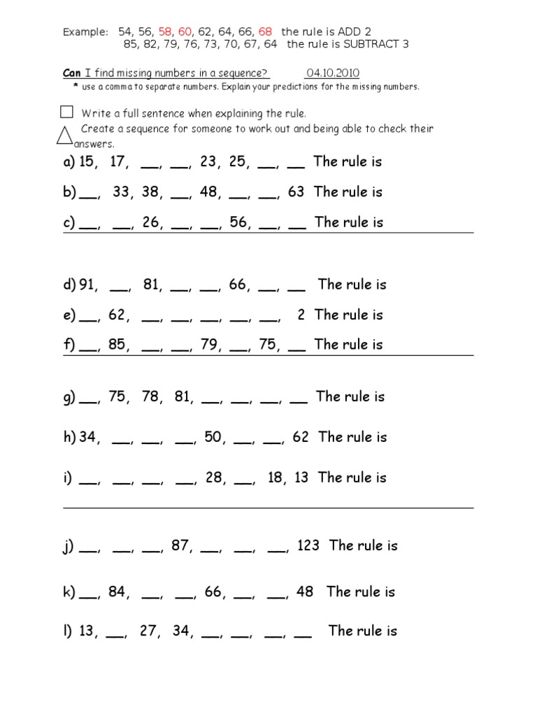 Missing Numbers In Sequences Pdf