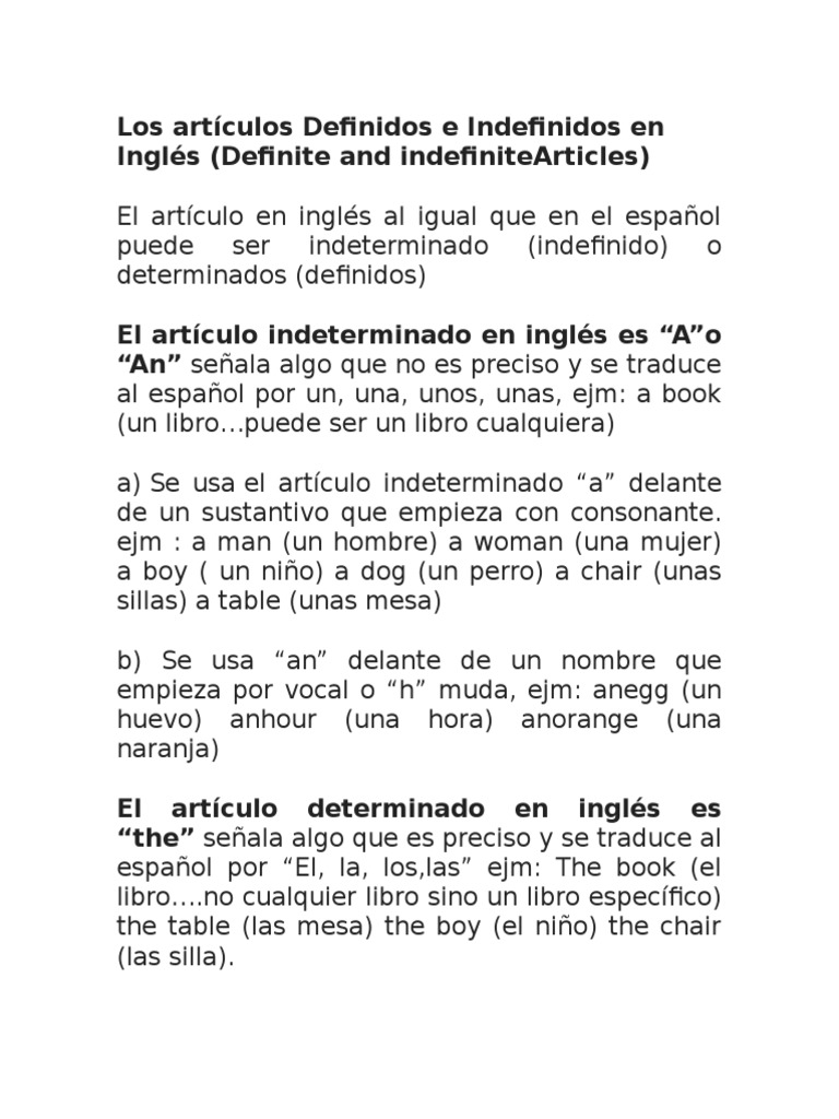 Los Artículos Definidos e Indefinidos en Inglés | PDF