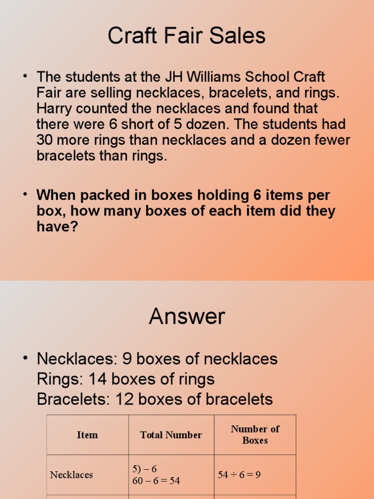 Craft Fair Sales and Math Concepts | PDF