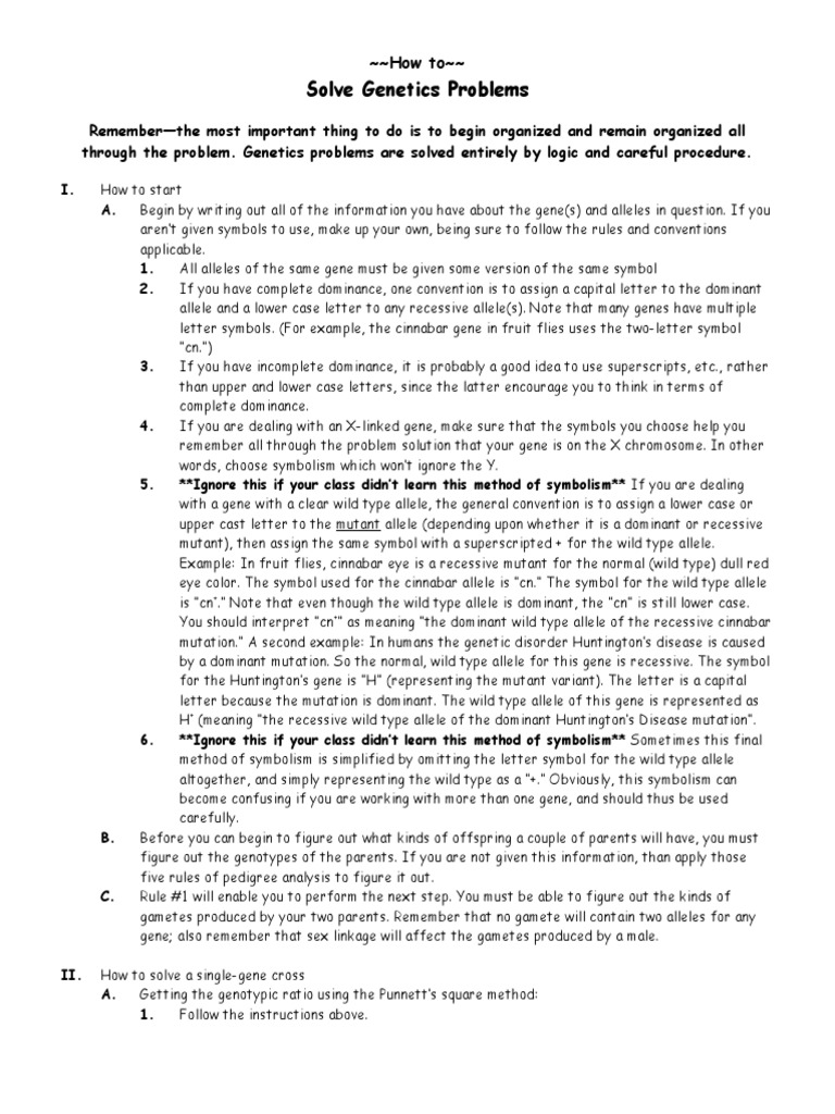 How To Solve Genetics Problems | PDF | Dominance (Genetics) | Allele