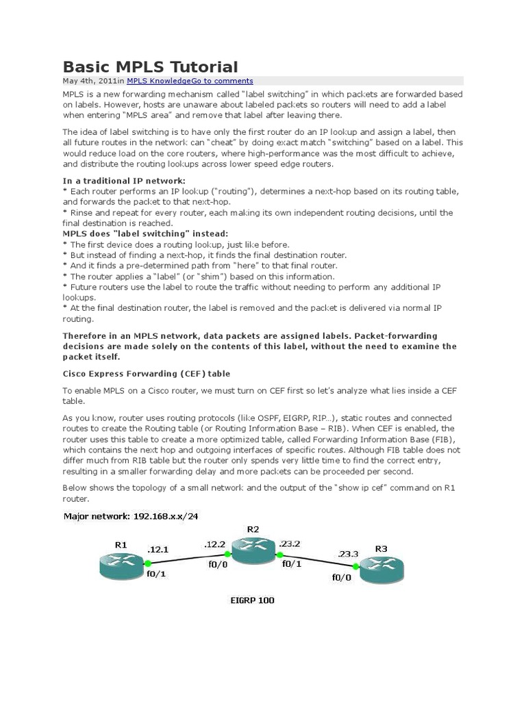 Basic Mpls Tutorial Pdf Multiprotocol Label Switching Networking