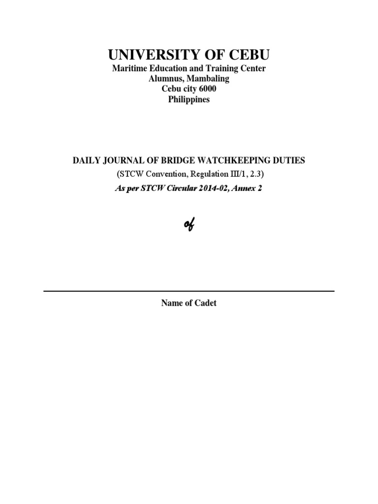 Daily Journal for Engine Watchkeeping | PDF | Ships | Longitude