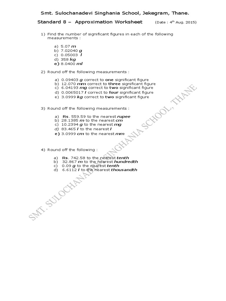 Chapter 8 Approximation Worksheet | PDF