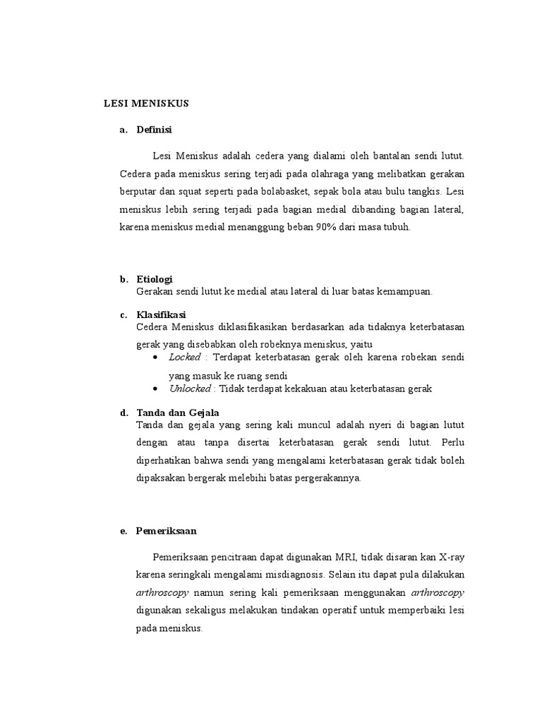 Resume Lesi Meniskus | PDF