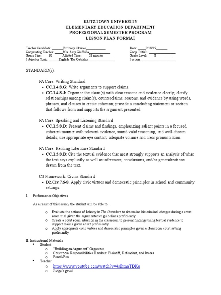Outsiders Lesson September 28 | PDF | Lesson | Classroom Management
