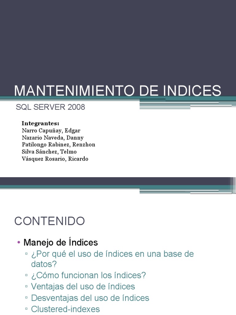 Mantenimiento de Indices | PDF | SQL | Tabla (base de datos)