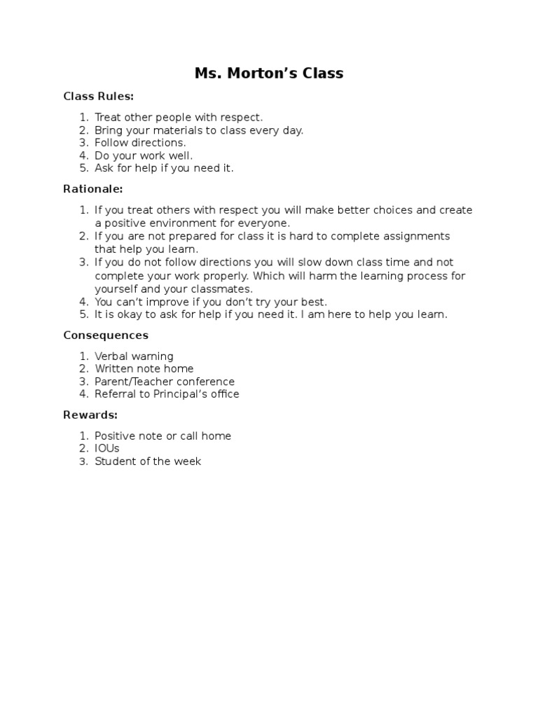 Classroom Management Plan | PDF