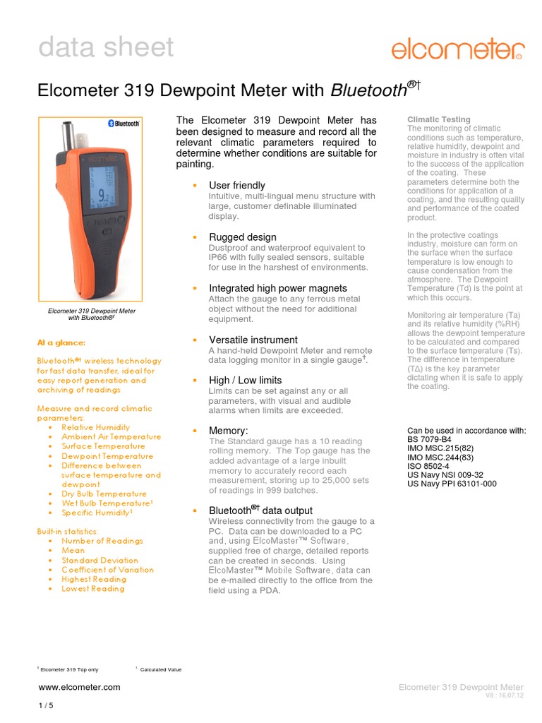 319 Elcometer | PDF | Bluetooth | Humidity