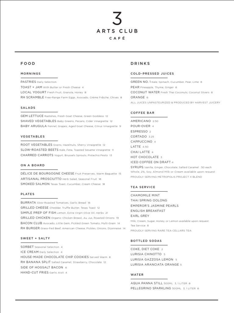 Three Arts Cafe Menu | PDF | Pickling | Salad