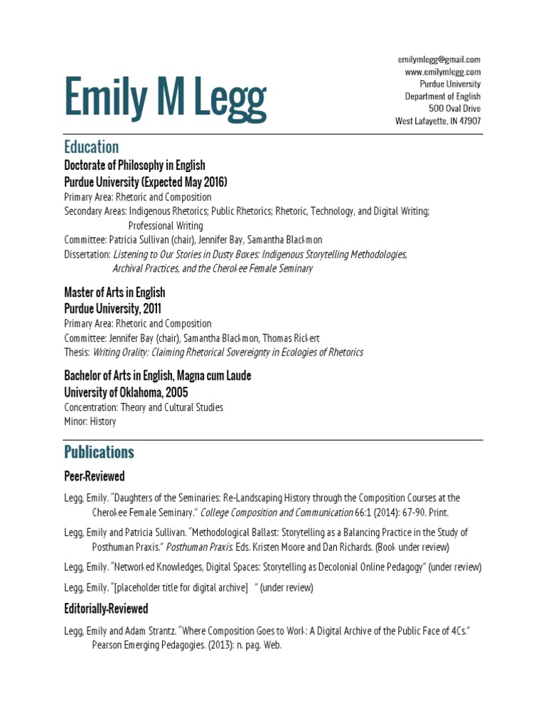 Emily M Legg Curriculum Vitae | PDF | Pedagogy | Rhetoric