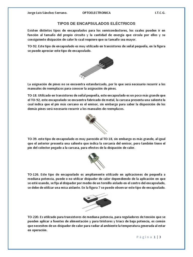 Tipos de Encapsulados Eléctricos | PDF | Transistor | Electricidad