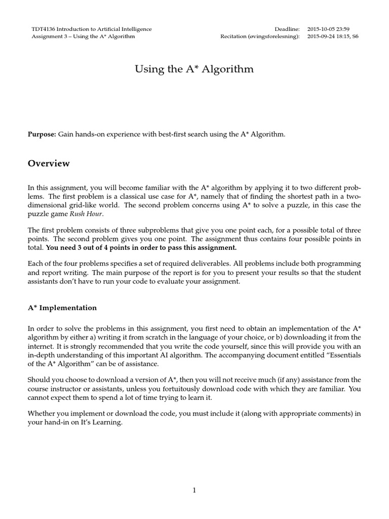 Assignment 3 - Using The AStar Algorithm | PDF | Applied Mathematics | Algorithms And Data ...