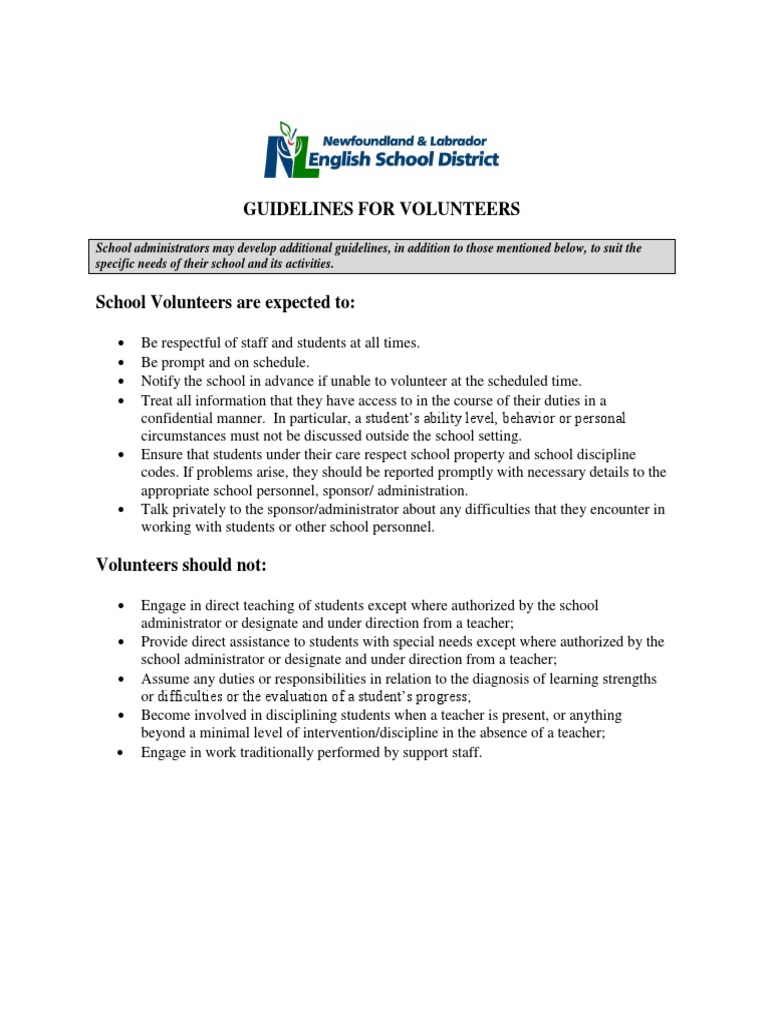 Volunteer Guidelines for Schools | PDF | Career & Growth | Wellness