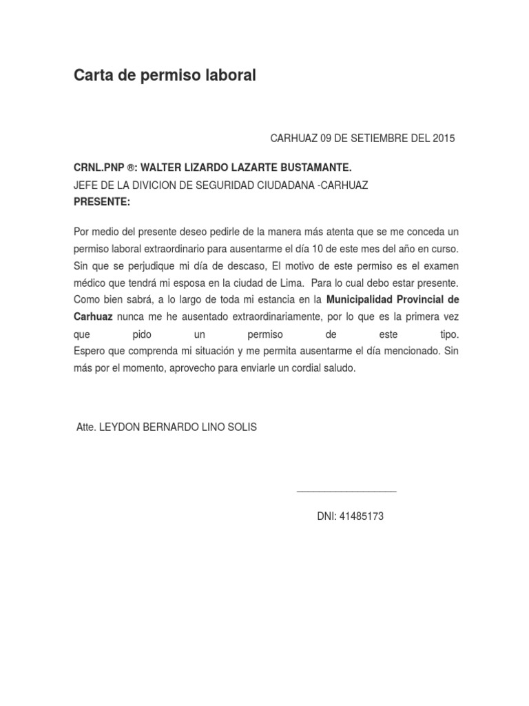 Carta de Permiso Laboral | PDF
