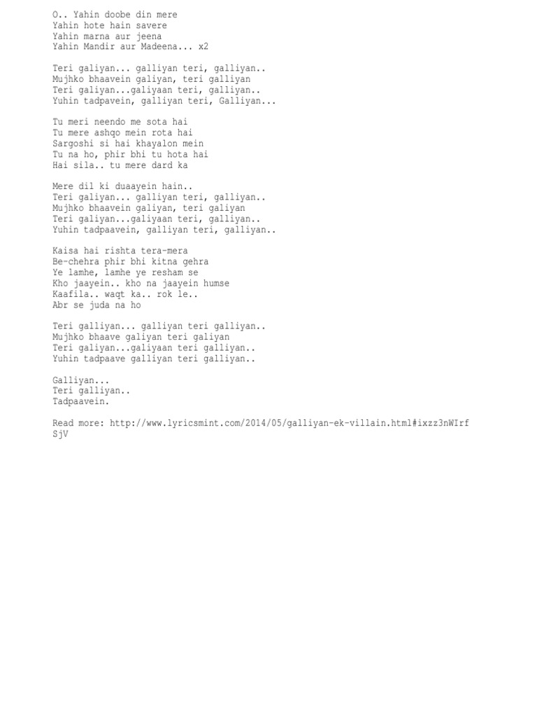 Galiyan Lyrics | PDF | Language Arts & Discipline | Wellness