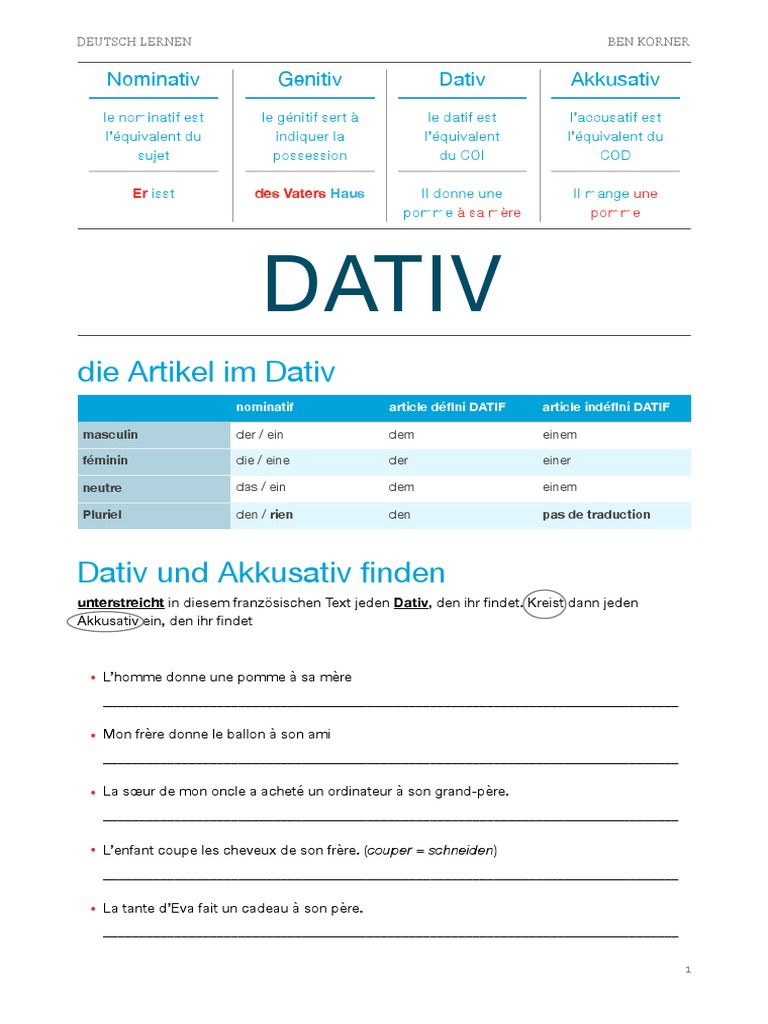 Maîtriser le Dativ et l'Akkusativ | PDF
