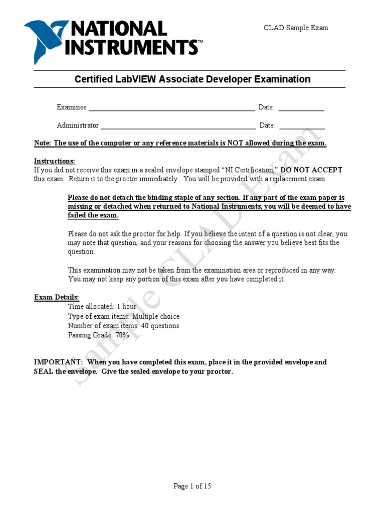 Sample CLAD Exam #1 | Download Free PDF | Control Flow | Test (Assessment)