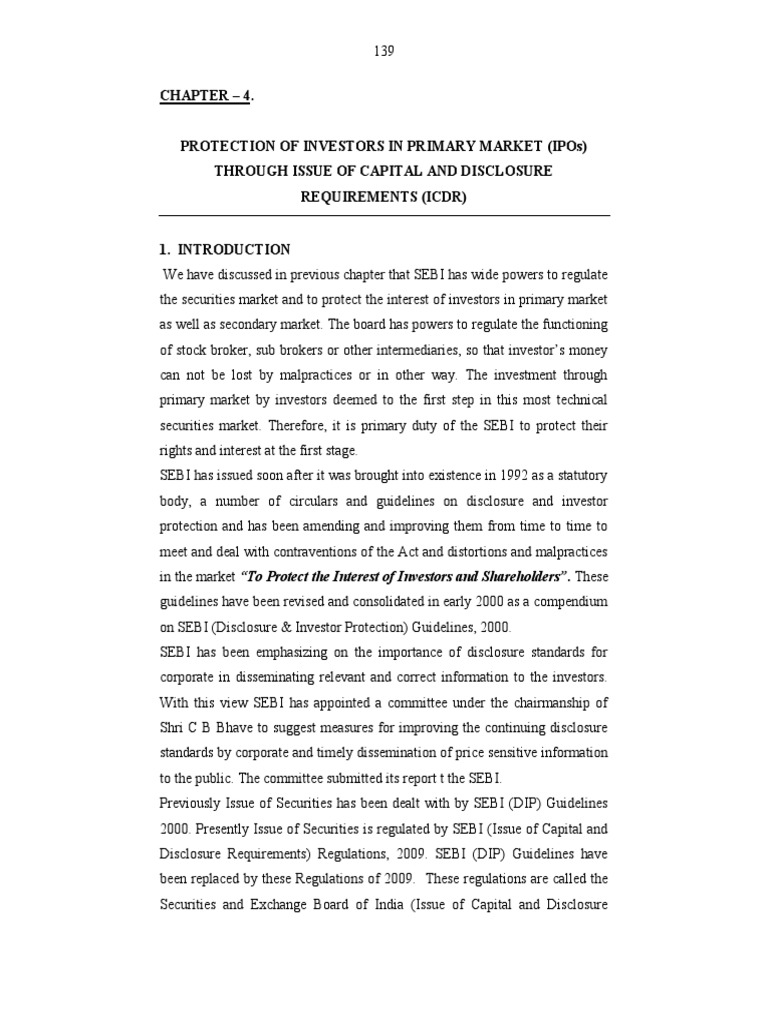 Chapter - 4. Protection of Investors in Primary Market (Ipos) Through ...