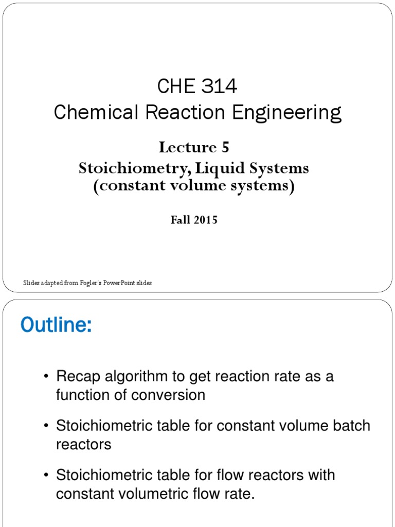 Lecture 5 - Stoichiometry For Constant Volume Systems | PDF ...