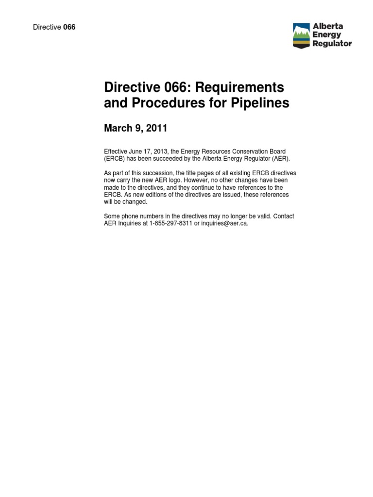 AER Directive 066 | PDF | Pipeline Transport | Pipe (Fluid Conveyance)