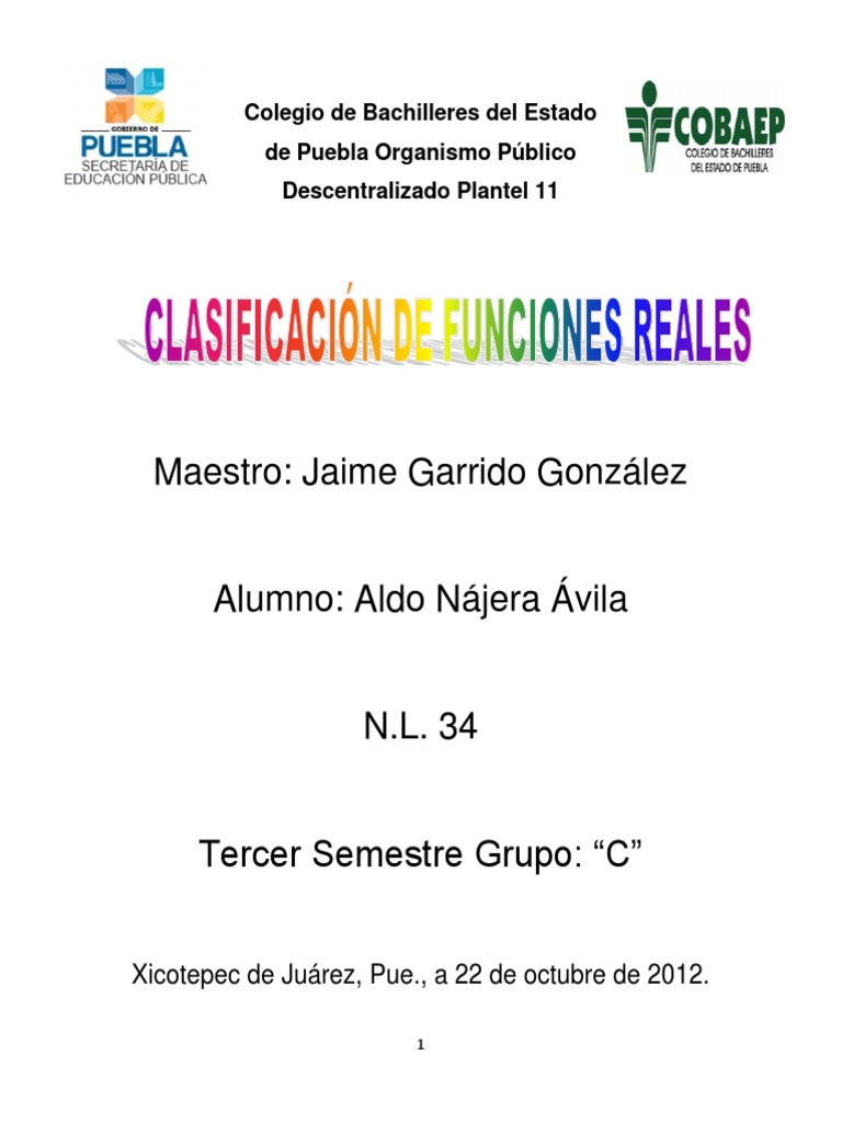 Clasificacion de Funciones Reales | PDF | Conjunto convexo | Función (Matemáticas)