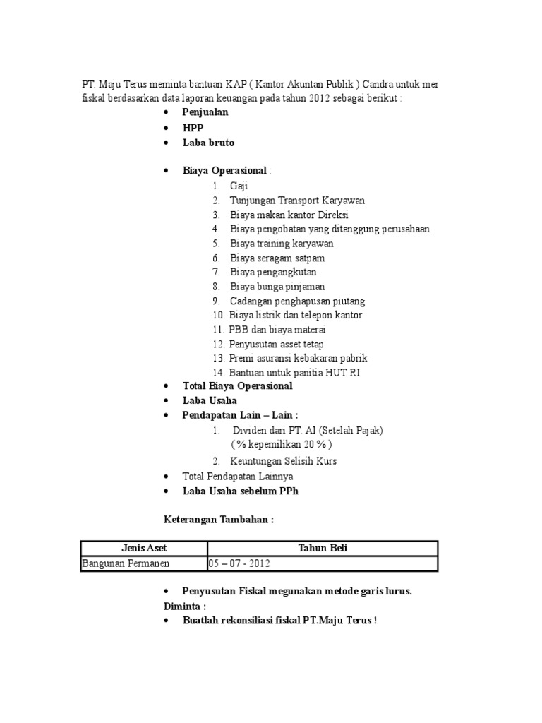 Contoh Soal Rekonsiliasi Fiskal Pdf