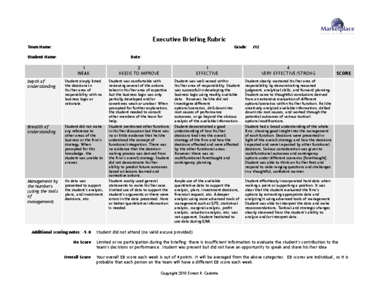 Long Form of Rubric For Executive Briefings | PDF | Strategic ...