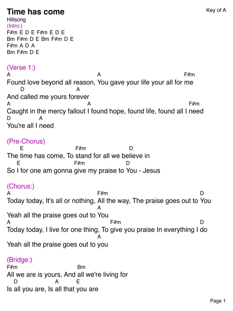 Time Has Come - Hillsong Lyrics | PDF