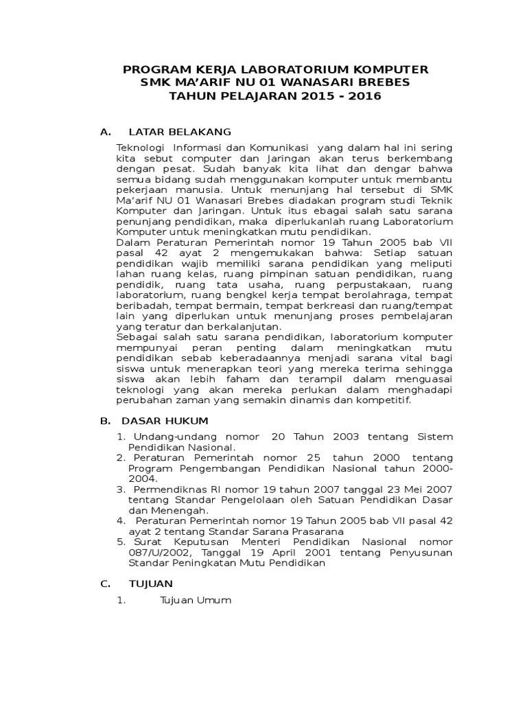 Program Kerja Laboratorium Komputer 2015-2016 | PDF | Komputer