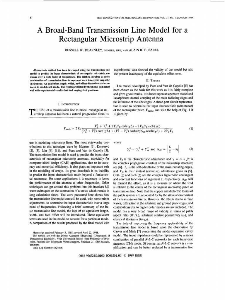 A Broad-Band TL Model For A Rectangular Microstrip Antenna | PDF ...