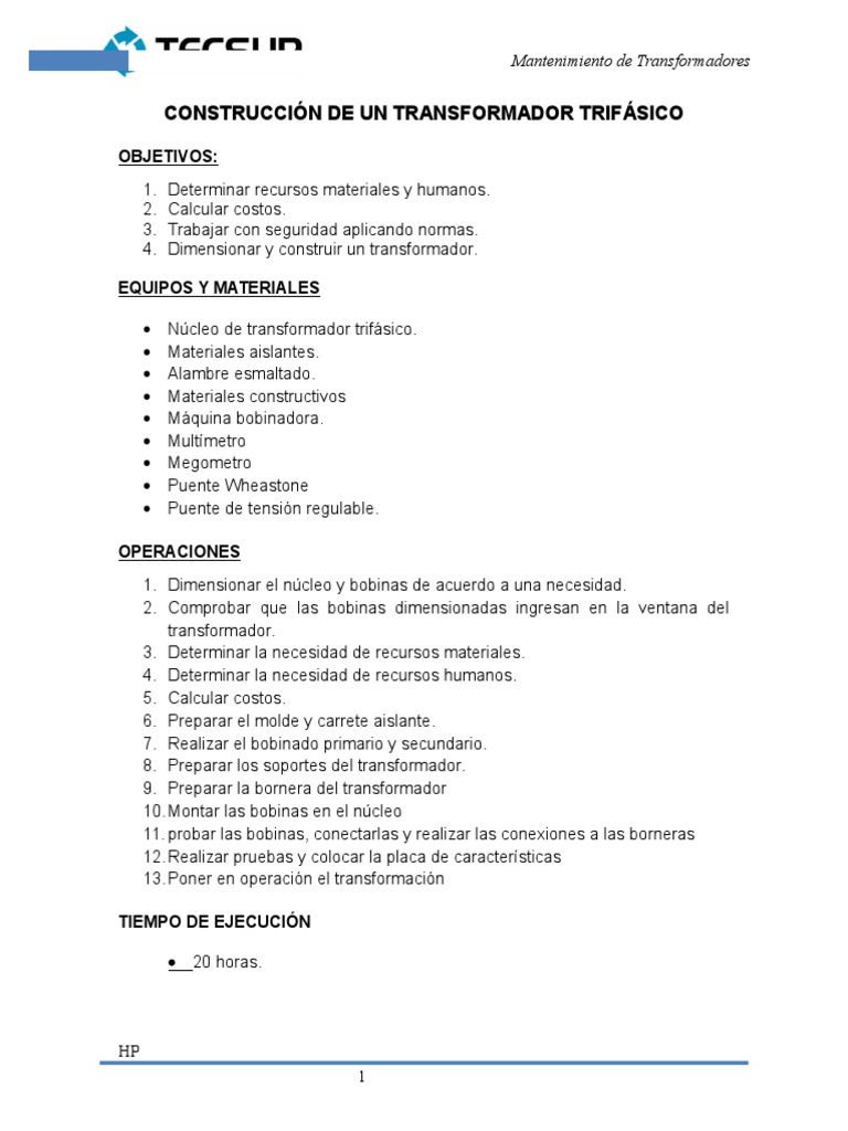 Construcción de Un Transformador Trifásico | PDF | Transformador | Inductor