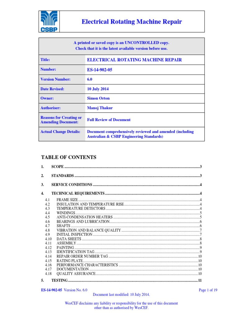 Electrical Rotating Machine Repair | PDF | Electrical Resistance And ...