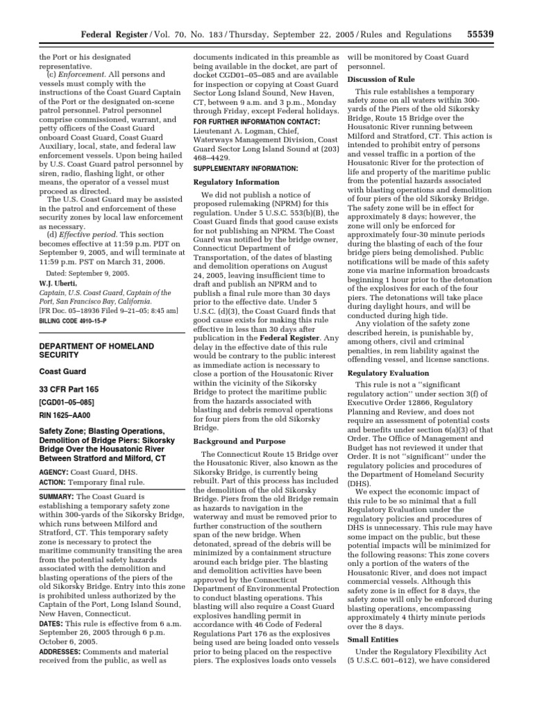 Rule: Ports and Waterways Safety Regulated Navigation Areas, Safety ...