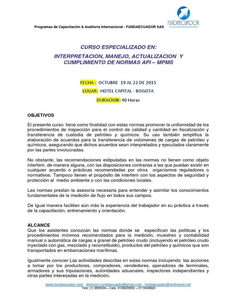 Interpre Manejo Normas Api PDF | PDF | Calibración | Colombia