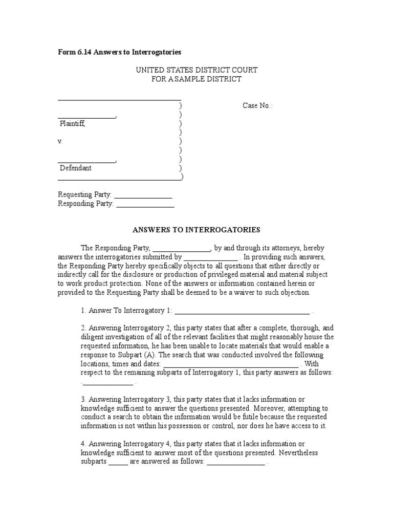 Answers To Interrogatories | PDF | Discovery (Law) | Judiciaries