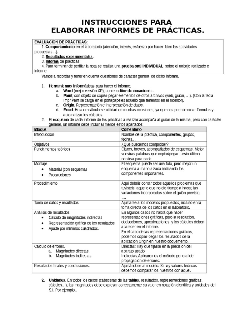 Instrucciones para Elaborar Informes de Prácticas | PDF | Medición ... Instrucciones para Elaborar Informes de Prácticas | PDF | Medición ...