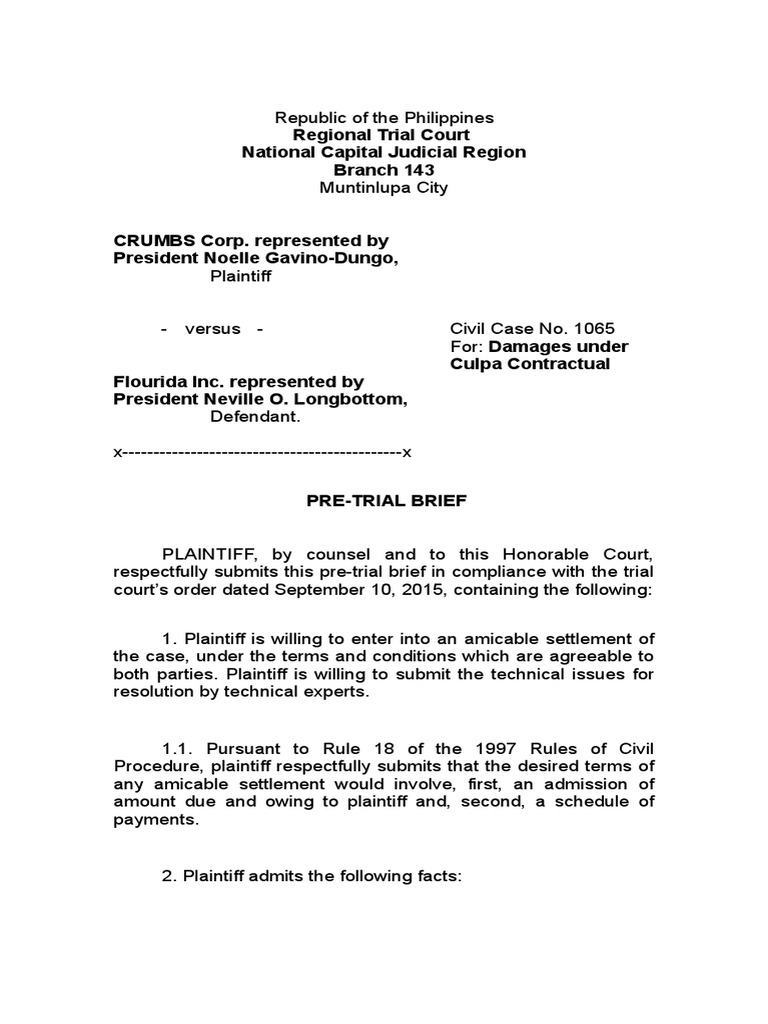 Pre Trial Brief | PDF | Brief (Law) | Evidence (Law)