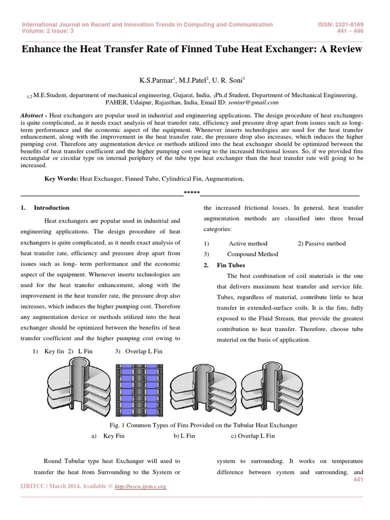 Enhance The Heat Transfer Rate Of Finned Tube Heat Exchanger A Review