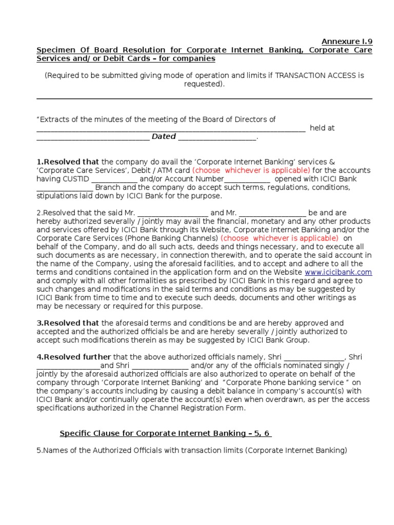 Sample Board Resolution | Debit Card (1.9K views)