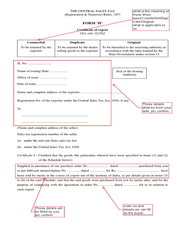 Certificate of Export: (See Rule 12 (10) ) | PDF | Bill Of Lading ...