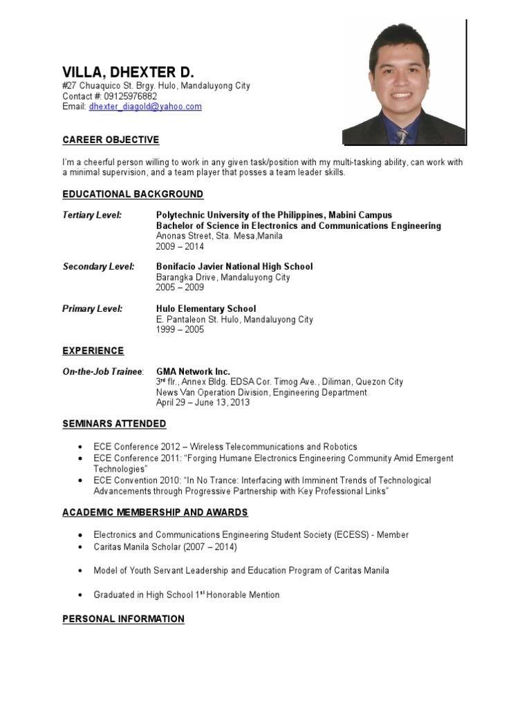 Resume (2x2) | PDF | Electronic Engineering | Engineering