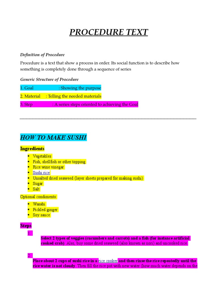 Procedure Text - How To Make Sushi | PDF | Sushi | Foods