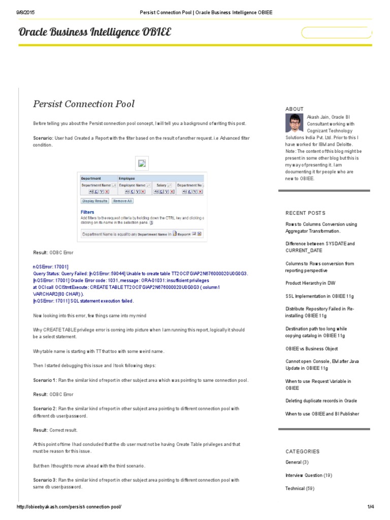 Persist Connection Pool - Oracle Business Intelligence OBIEE | PDF ...