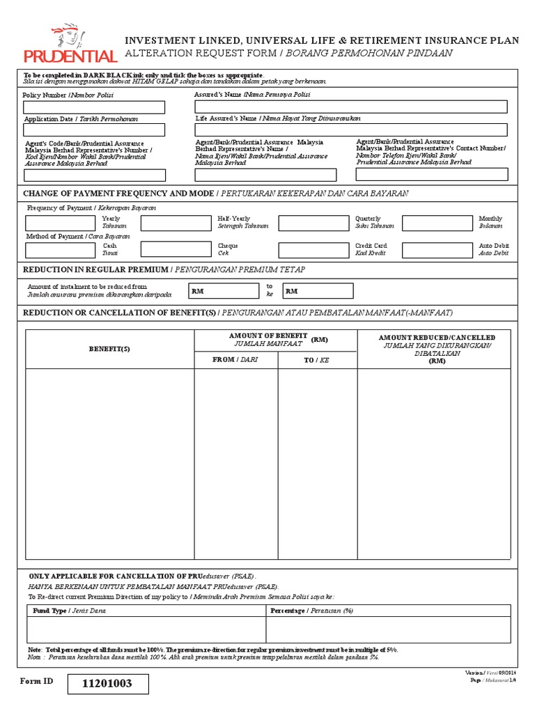 Alteration Request Form / Borang Permohonan Pindaan: Investment Linked ...
